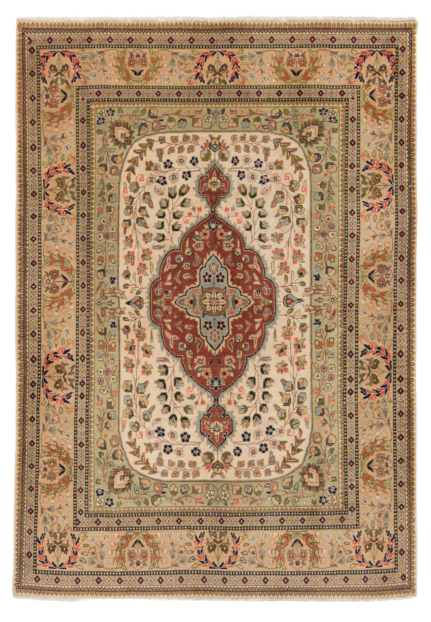 Tabriz Tabatabai Persian Rug Green 198 x 139 cm