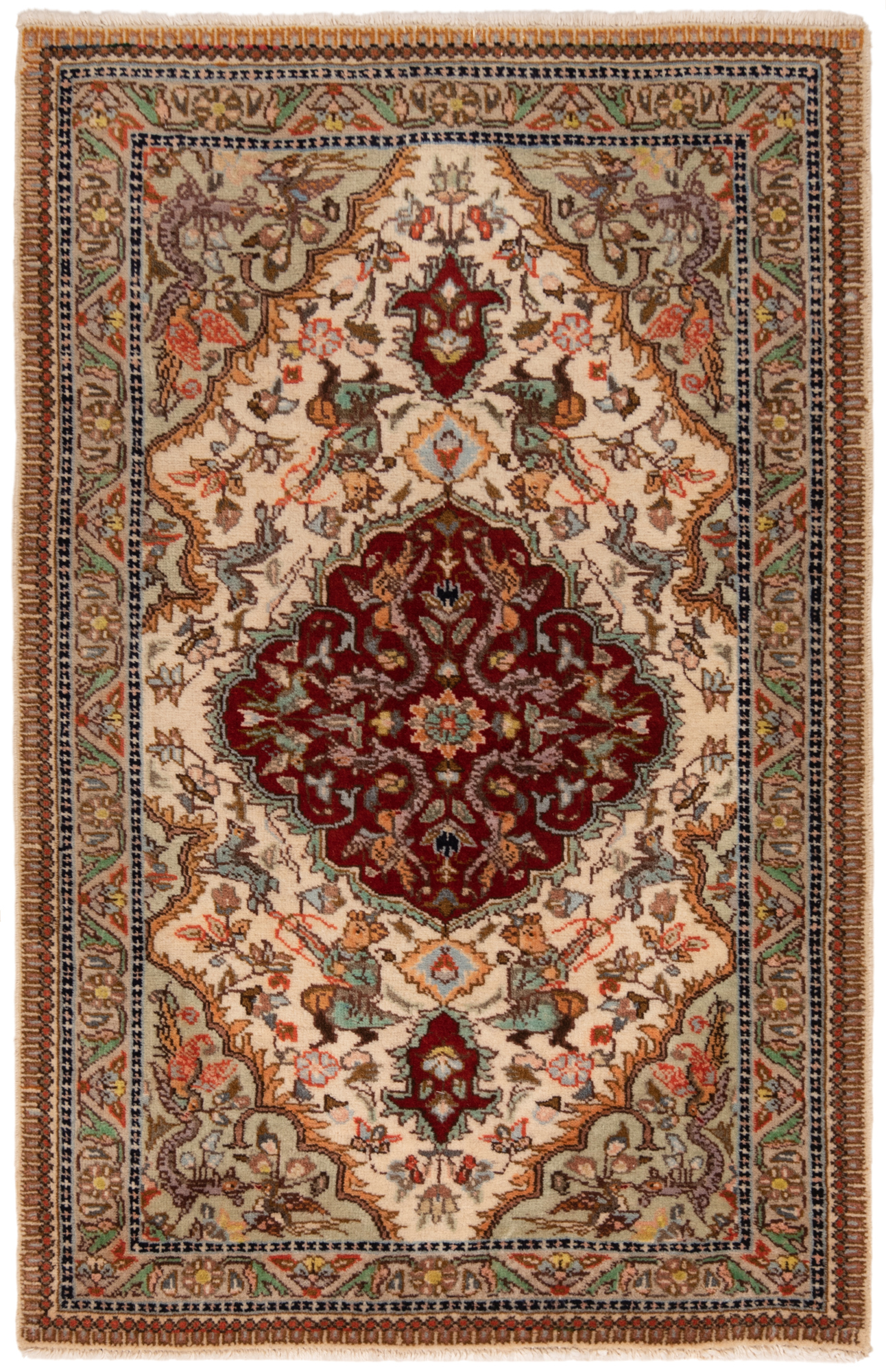 Tabriz Tabatabai Persian Rug Beige-Cream 108 x 65 cm