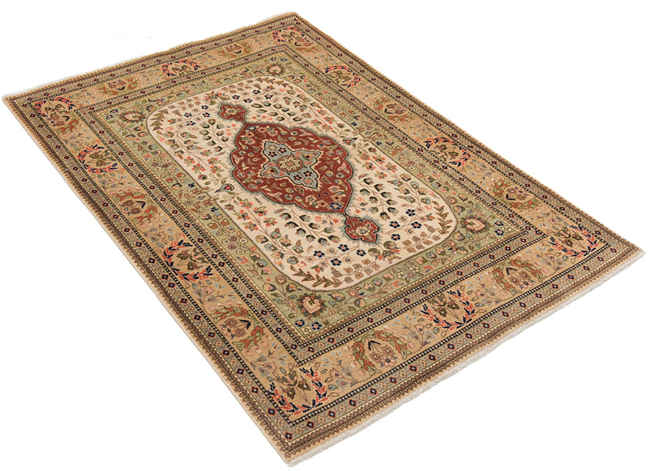 Tabriz Tabatabai Persian Rug Green 198 x 139 cm