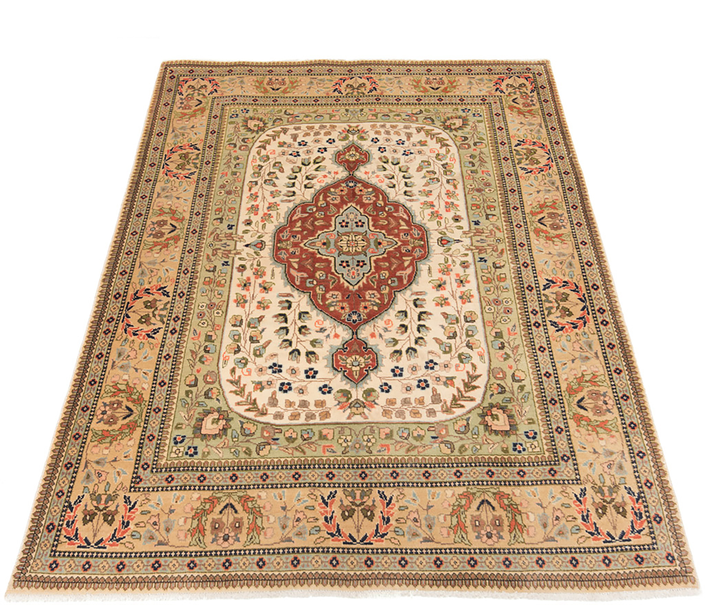 Tabriz Tabatabai Persian Rug Green 198 x 139 cm