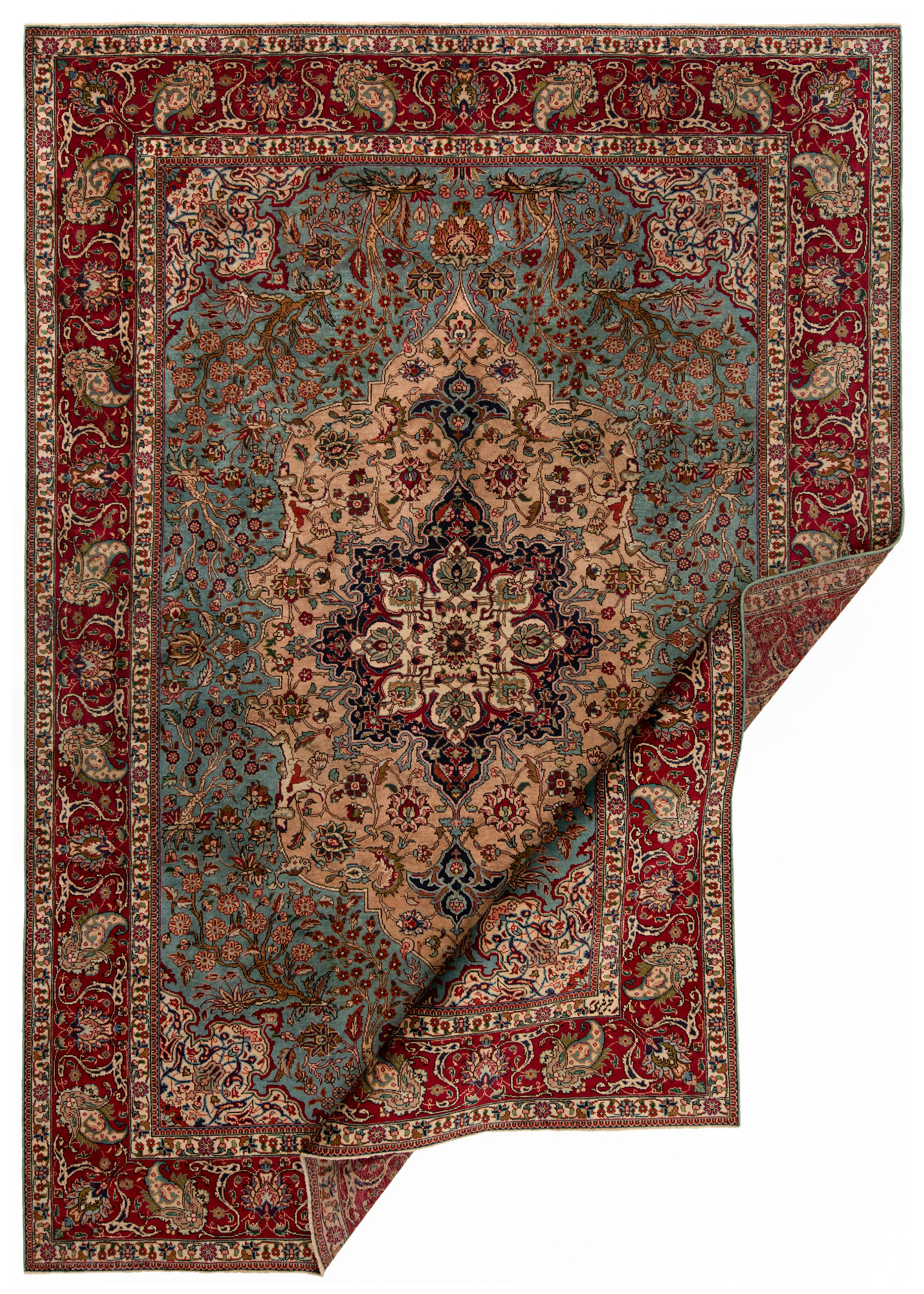 Tapis persan Tabriz bleu 327 x 237 cm