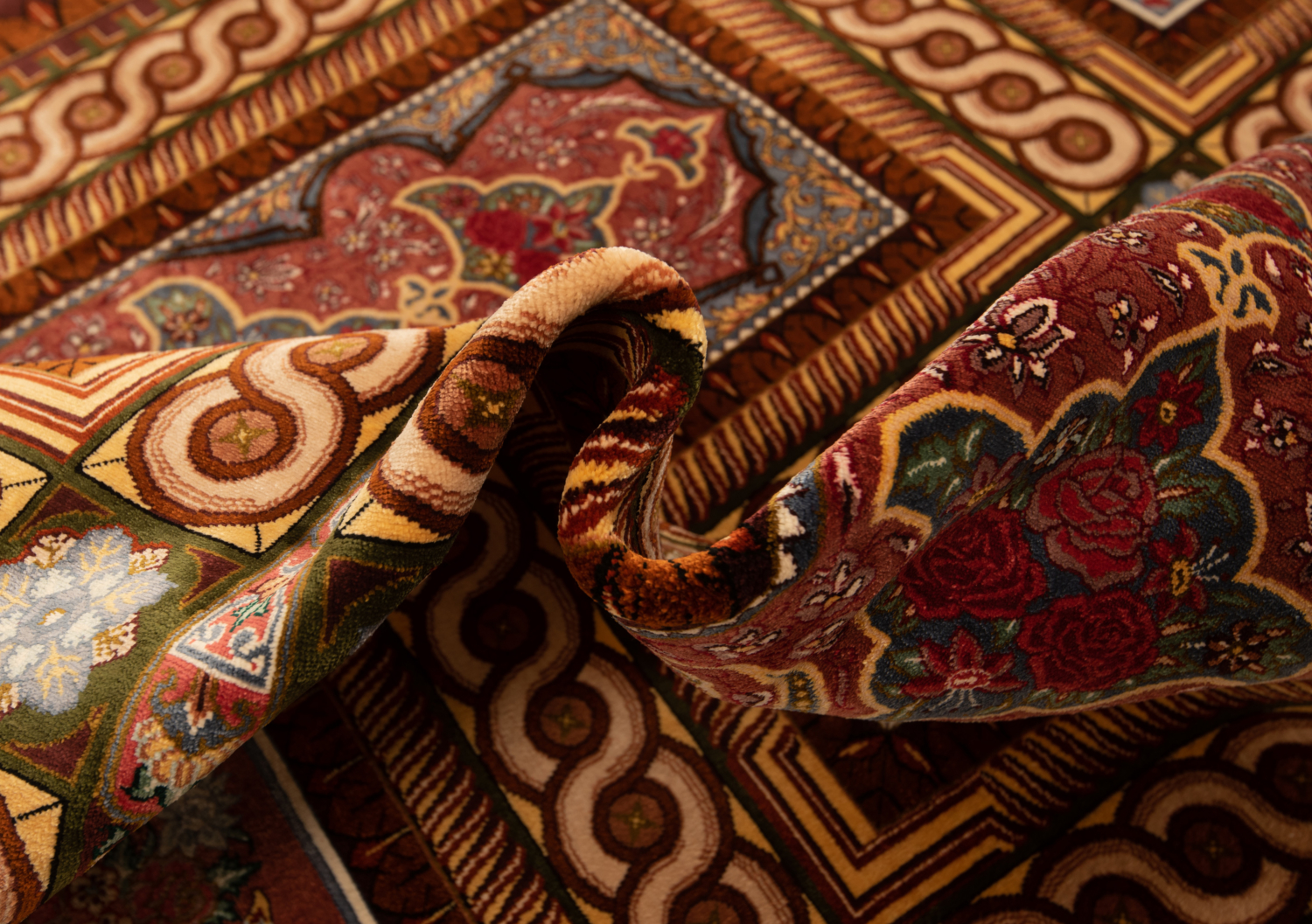 Qom Silk Persian Rug Yellow 148 x 102 cm