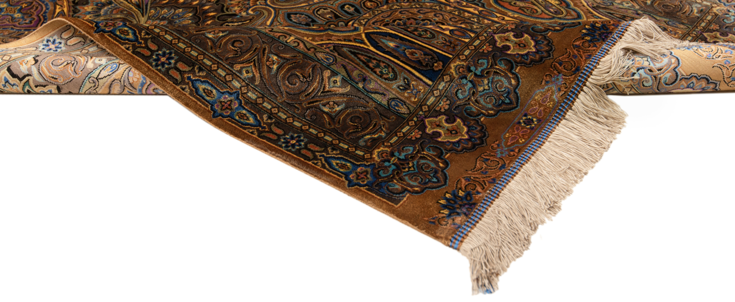 Qom Pure Silk Persian Rug Brown 127 x 84 cm