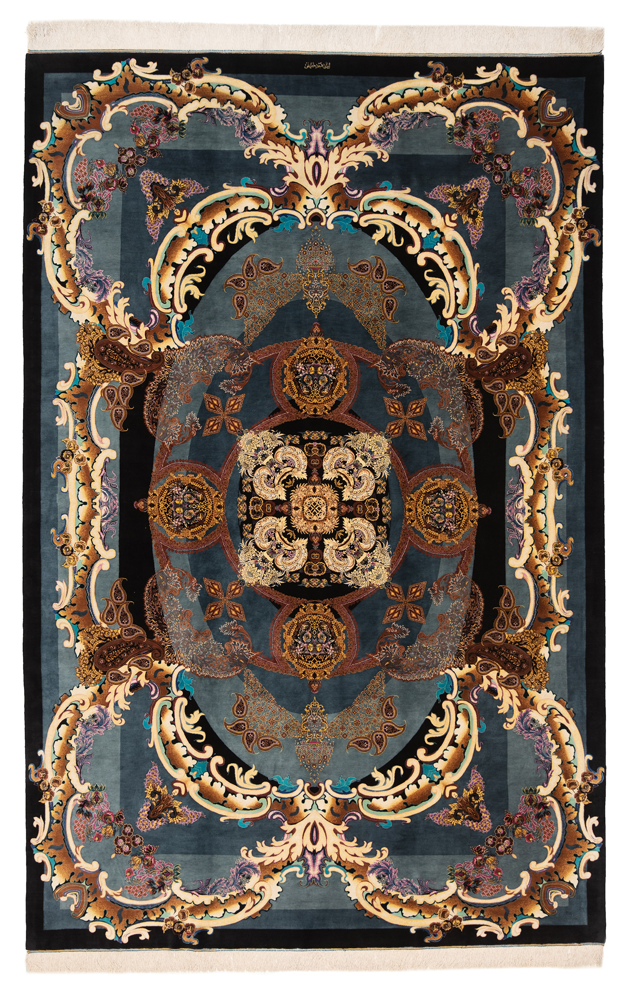 Qom Pure Silk Persian Rug Gray 298 x 194 cm