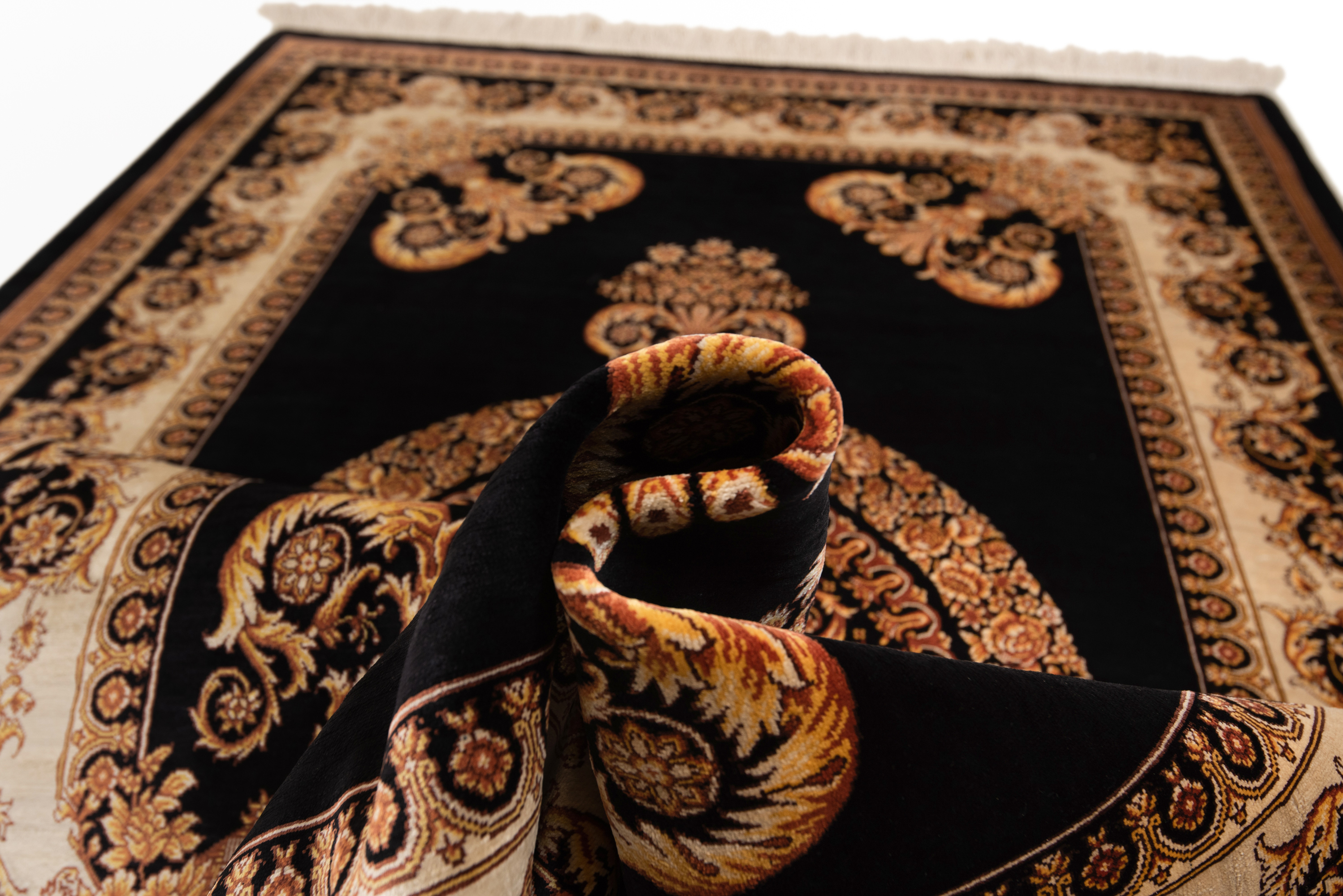 Qom Pure Silk Persian Rug Black 164 x 99 cm