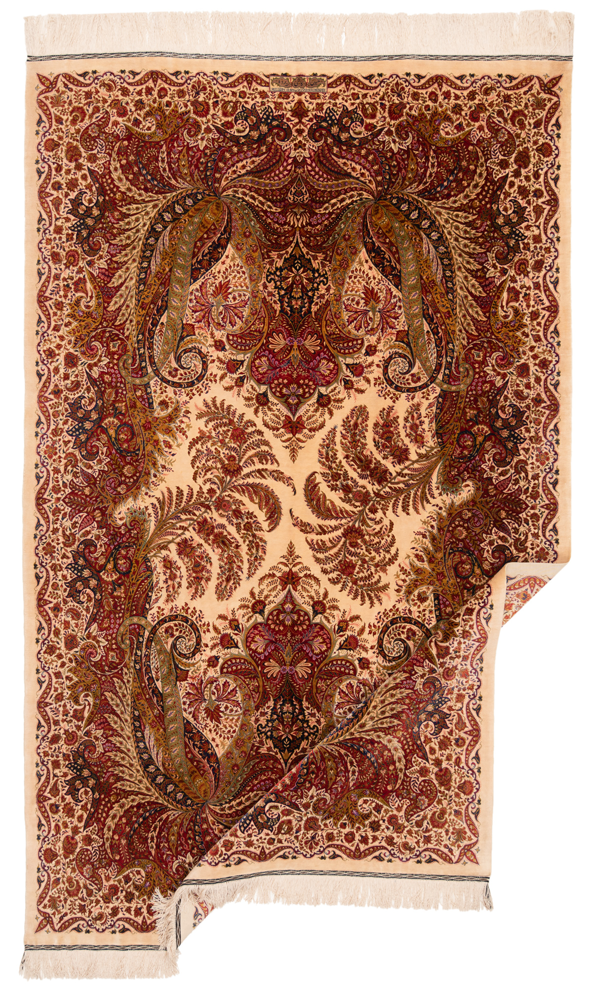 Qom Pour silk Persian Rug Beige-Cream 209 x 131 cm