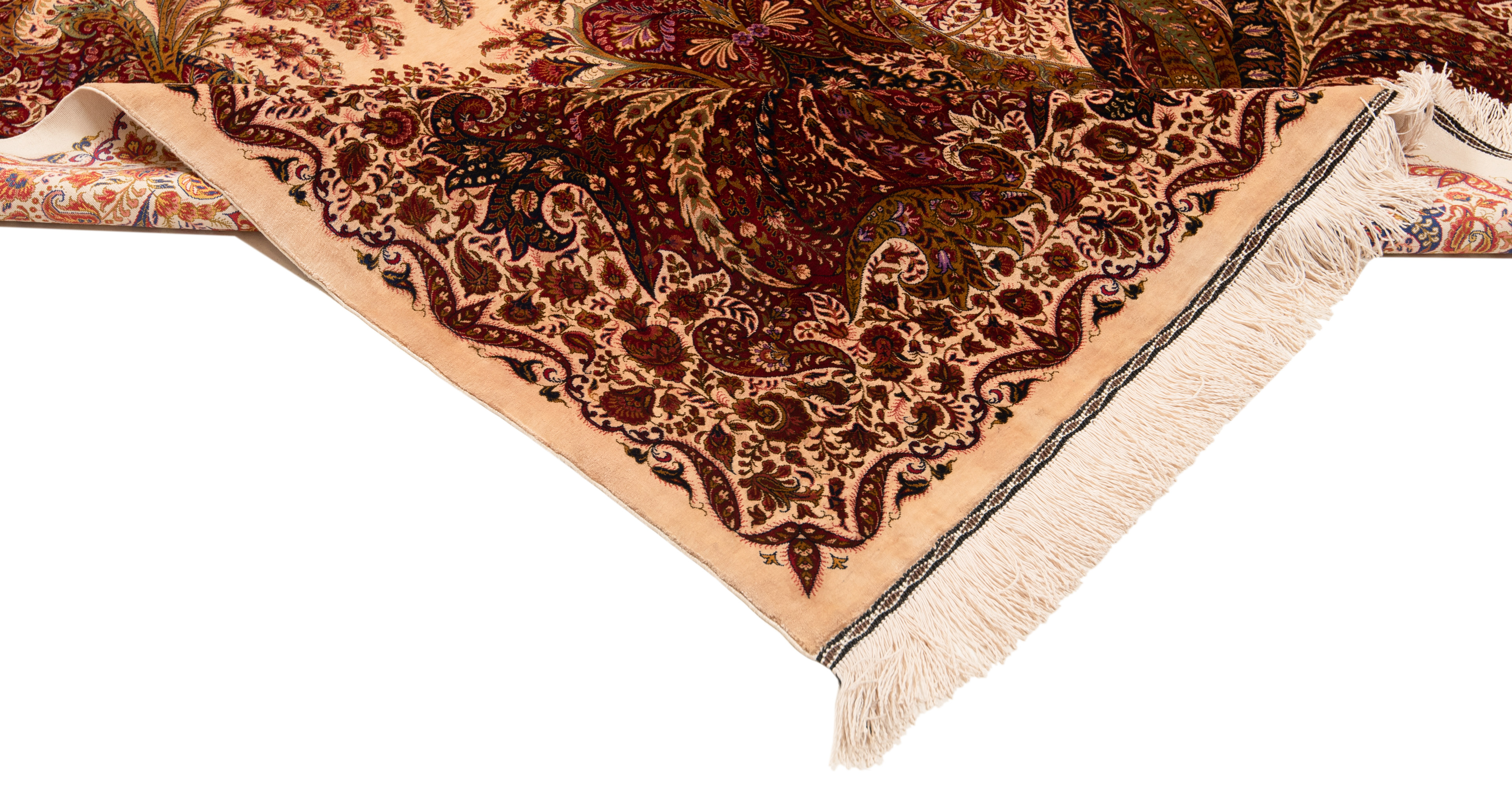 Qom Pour silk Persian Rug Beige-Cream 209 x 131 cm