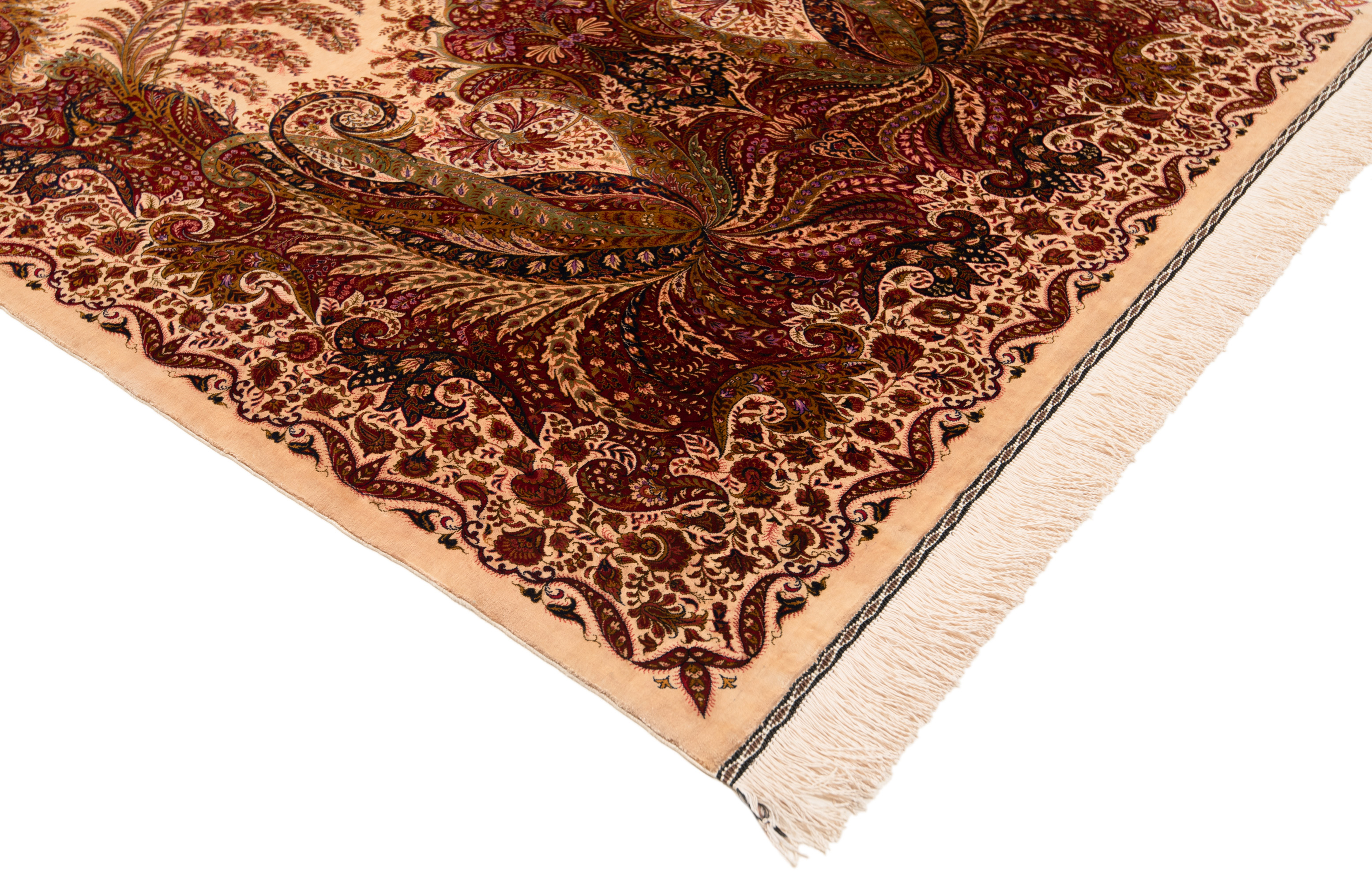 Qom Pour silk Persian Rug Beige-Cream 209 x 131 cm