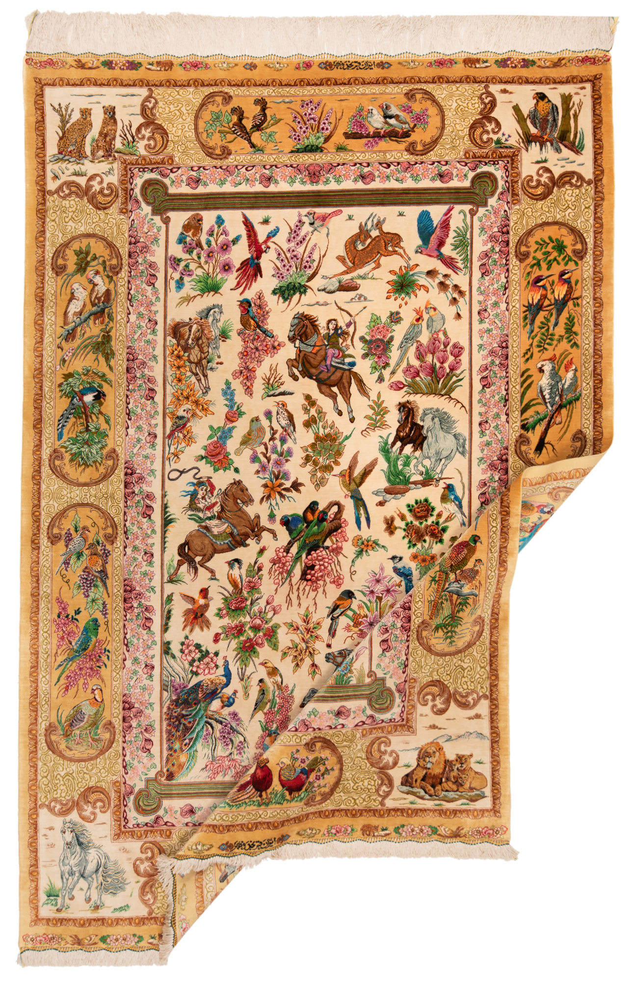 Qom Pure Silk Persian Rug Beige-Cream 237 x 139 cm