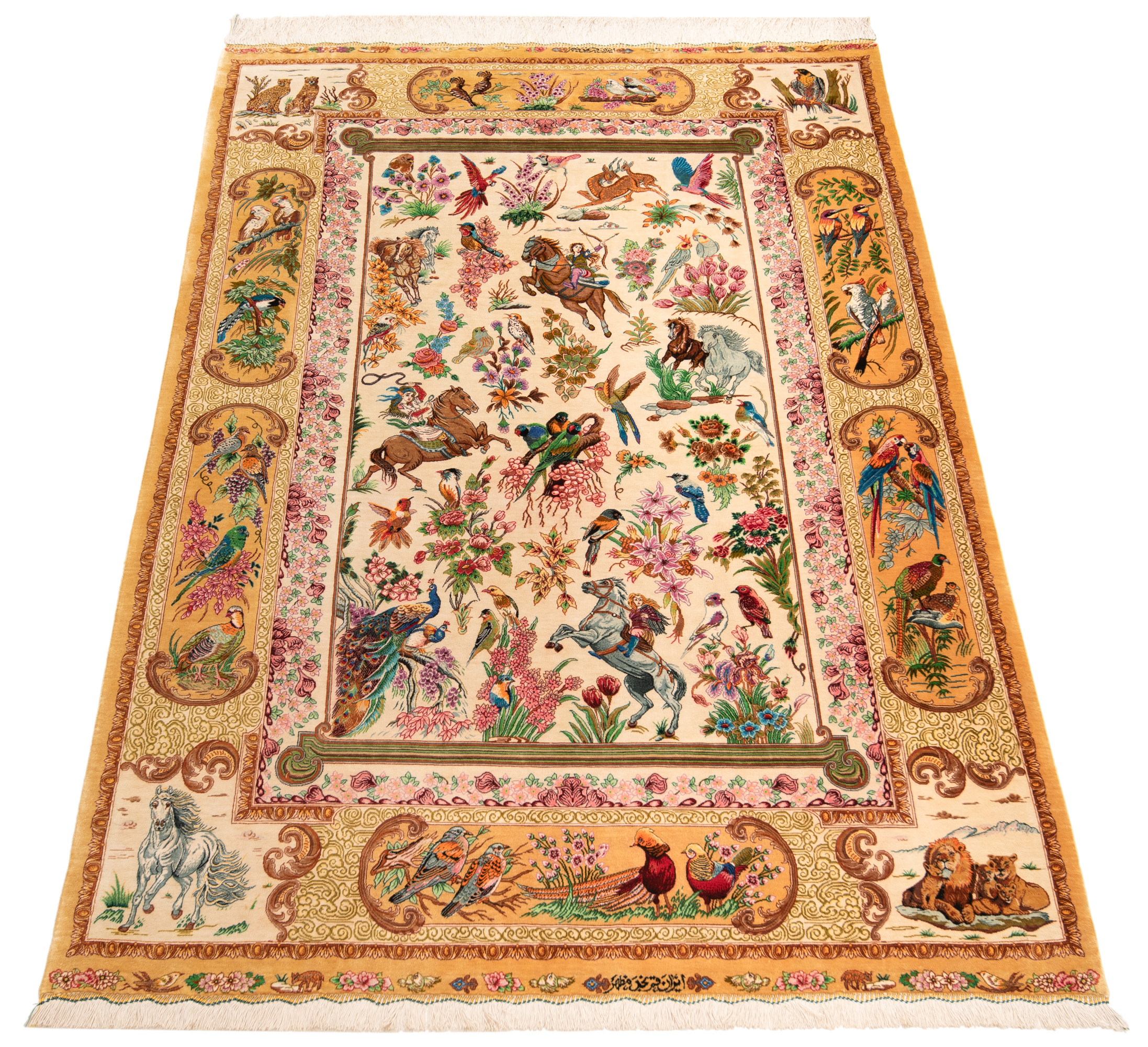 Qom Pure Silk Persian Rug Beige-Cream 237 x 139 cm