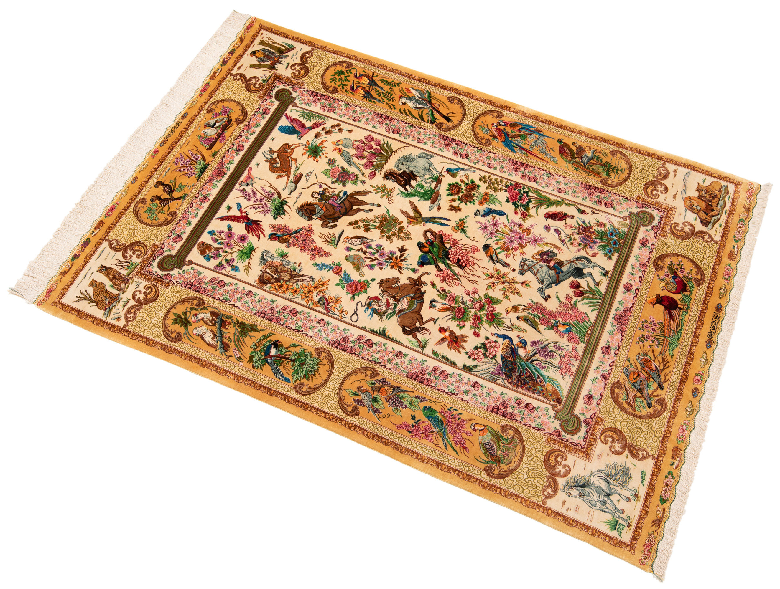 Qom Pure Silk Persian Rug Beige-Cream 237 x 139 cm