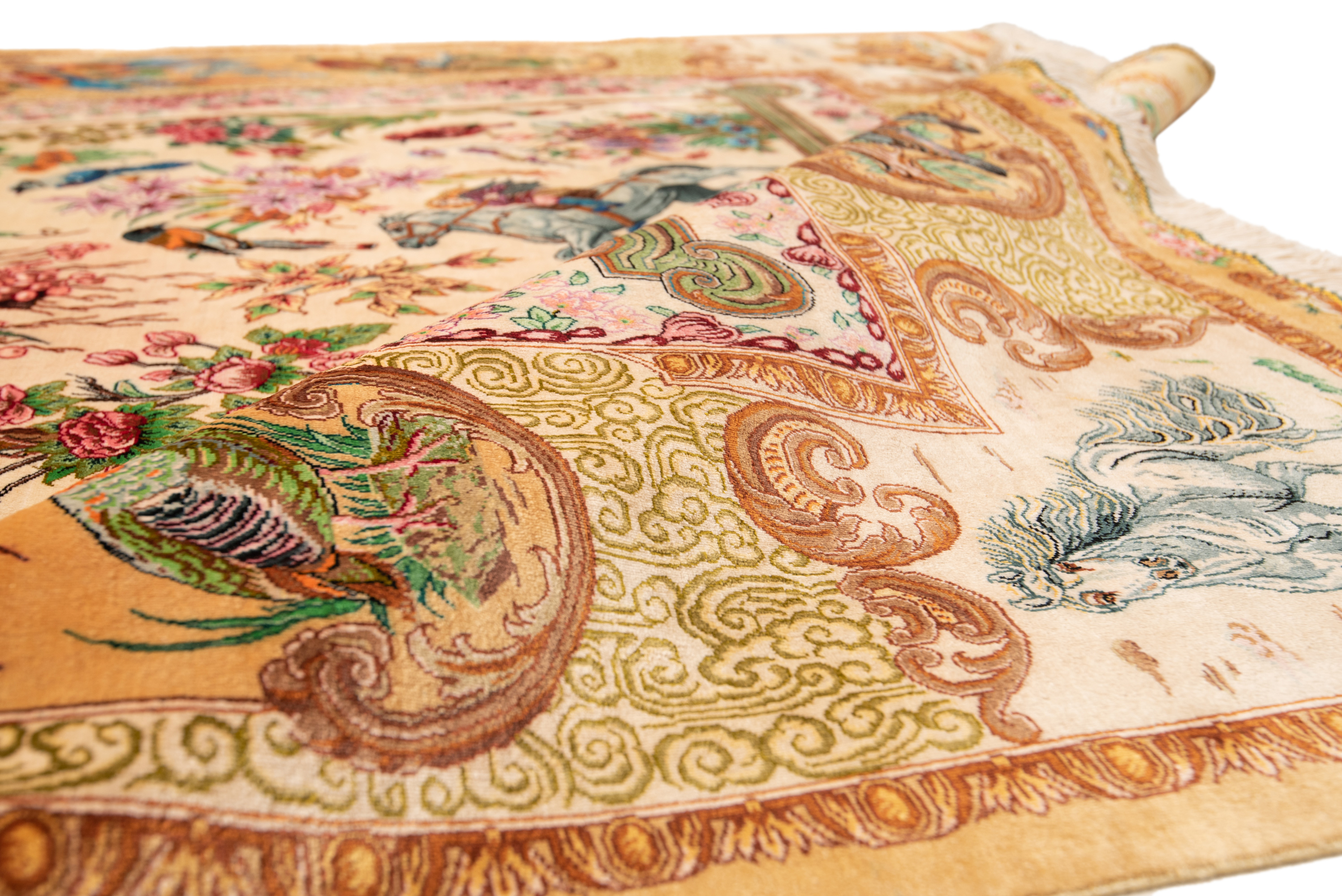 Qom Pure Silk Persian Rug Beige-Cream 237 x 139 cm