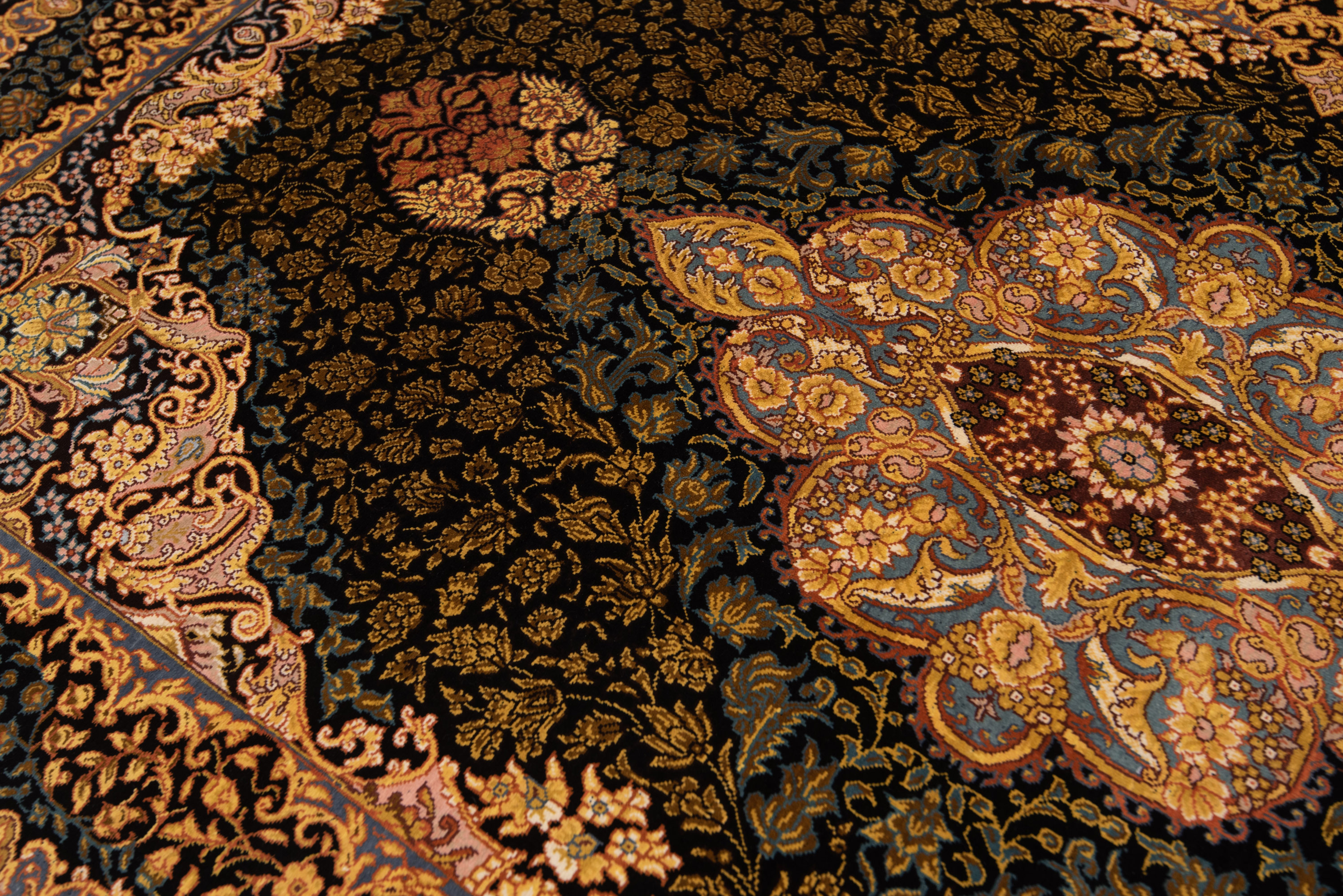 Qom Pure Silk Persian Rug Black 121 x 70 cm